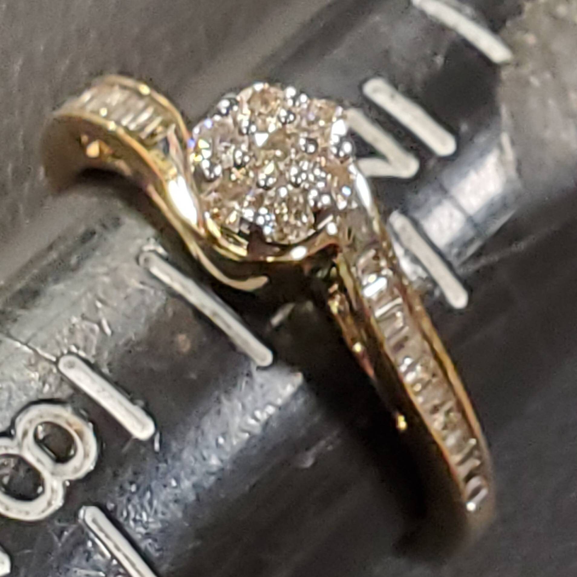 Round Diamond Cluster With Pavé & Matched Stacking Ring Gold - Etsy