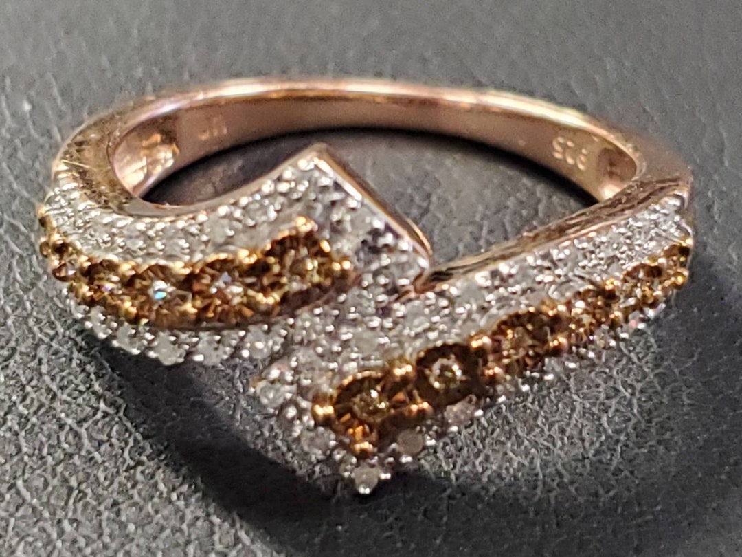 Diamond Pavé Rose Gold Plated .925 Sterling Silver JWBR Ring Size 7 - Etsy