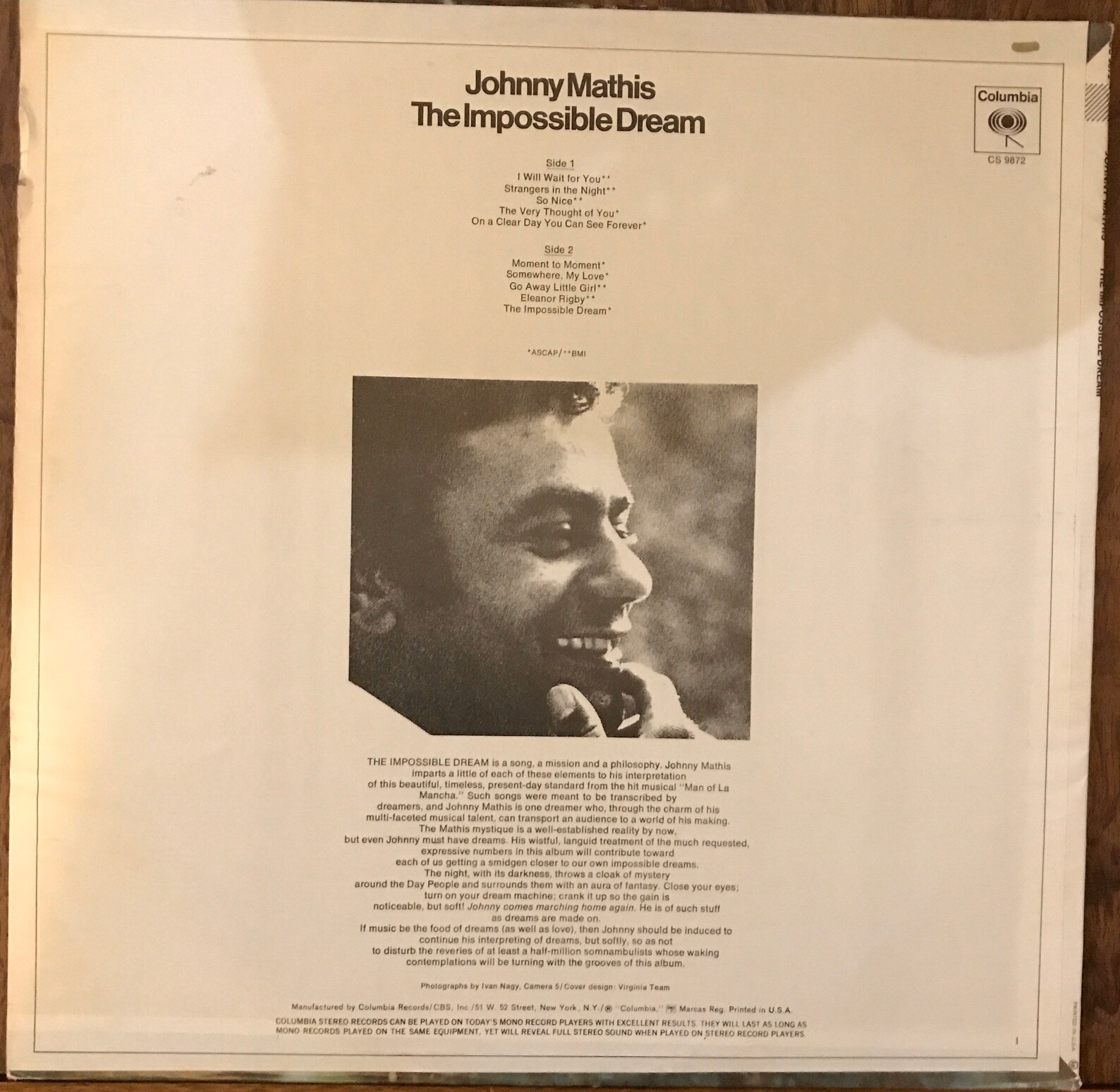 Johnny Mathis the Impossible Dream Record Album Autographed - Etsy