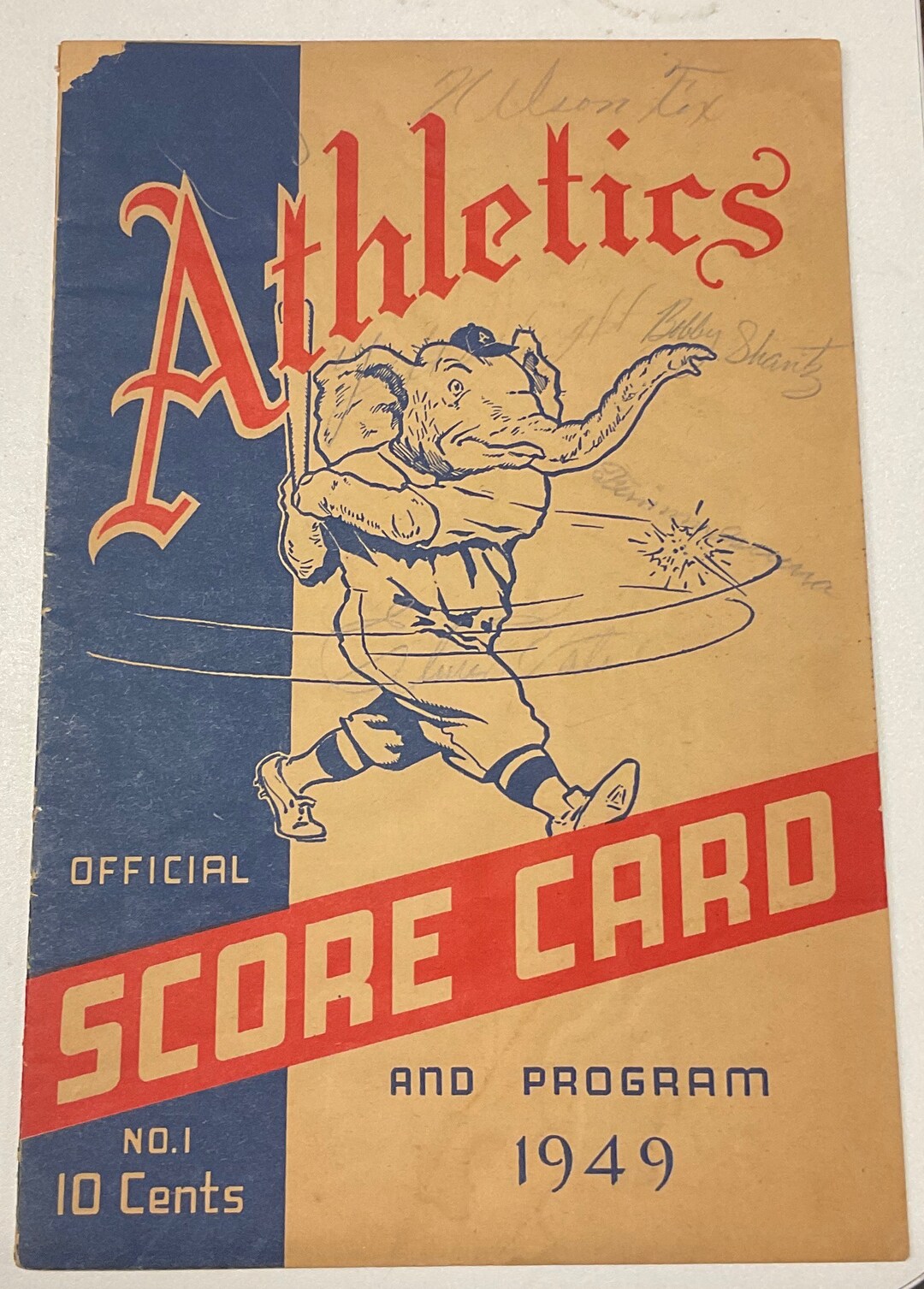 Hand-signed Autographed 1949 Philadelphia Athletics Official Score Card ...