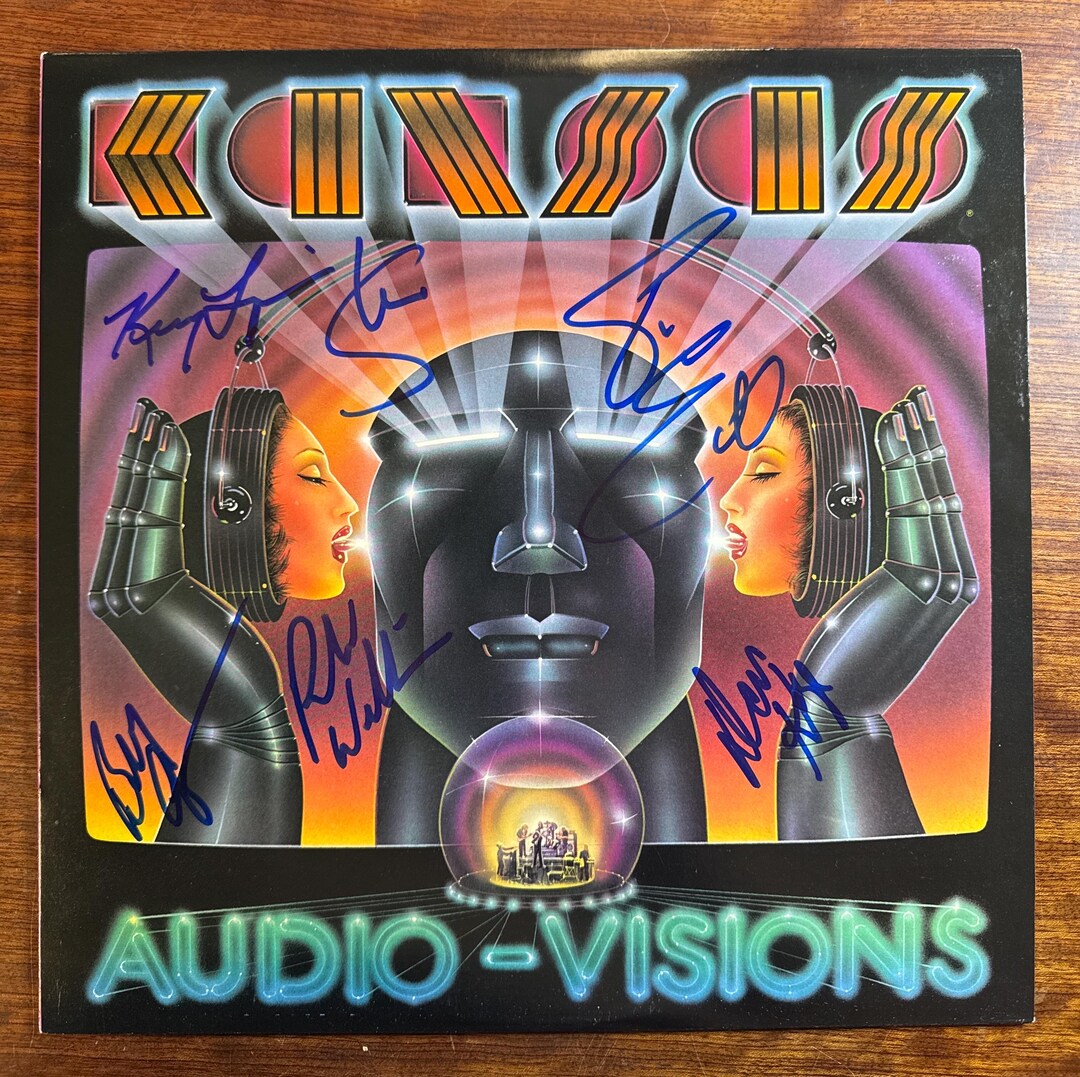 Kansas "audio-visions" LP Album 6x Hand Signed by Steve Walsh Rich Williams Phil Ehart Dave Hope ...