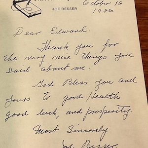 Joe Besser (THE THREE STOOGES) Hand-signed Letter 1986 - Etsy