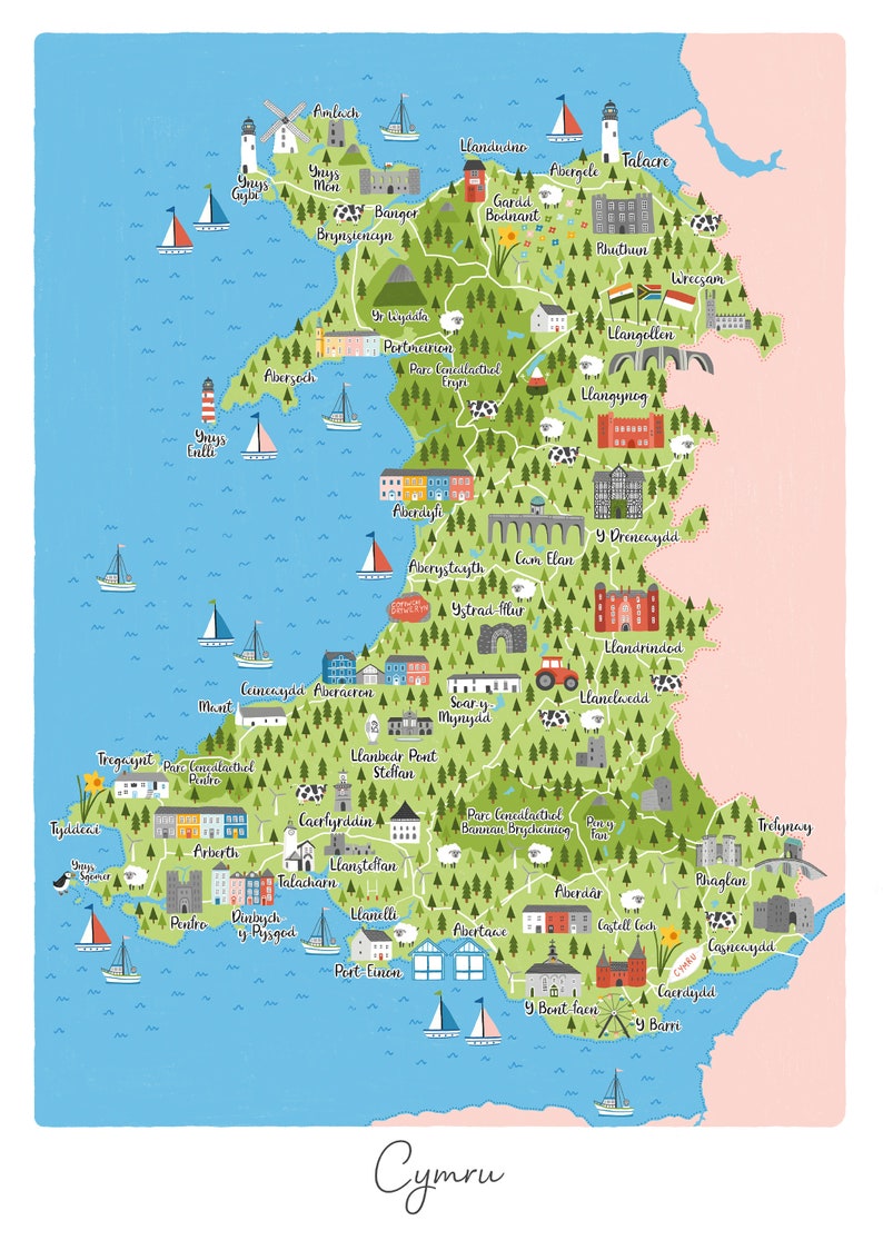 Print Map Cymru - Map of Wales Print - Etsy UK