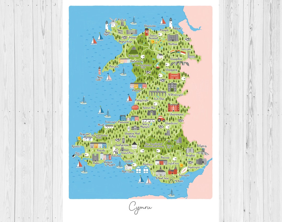 Print Map Cymru - Map of Wales Print - Etsy UK