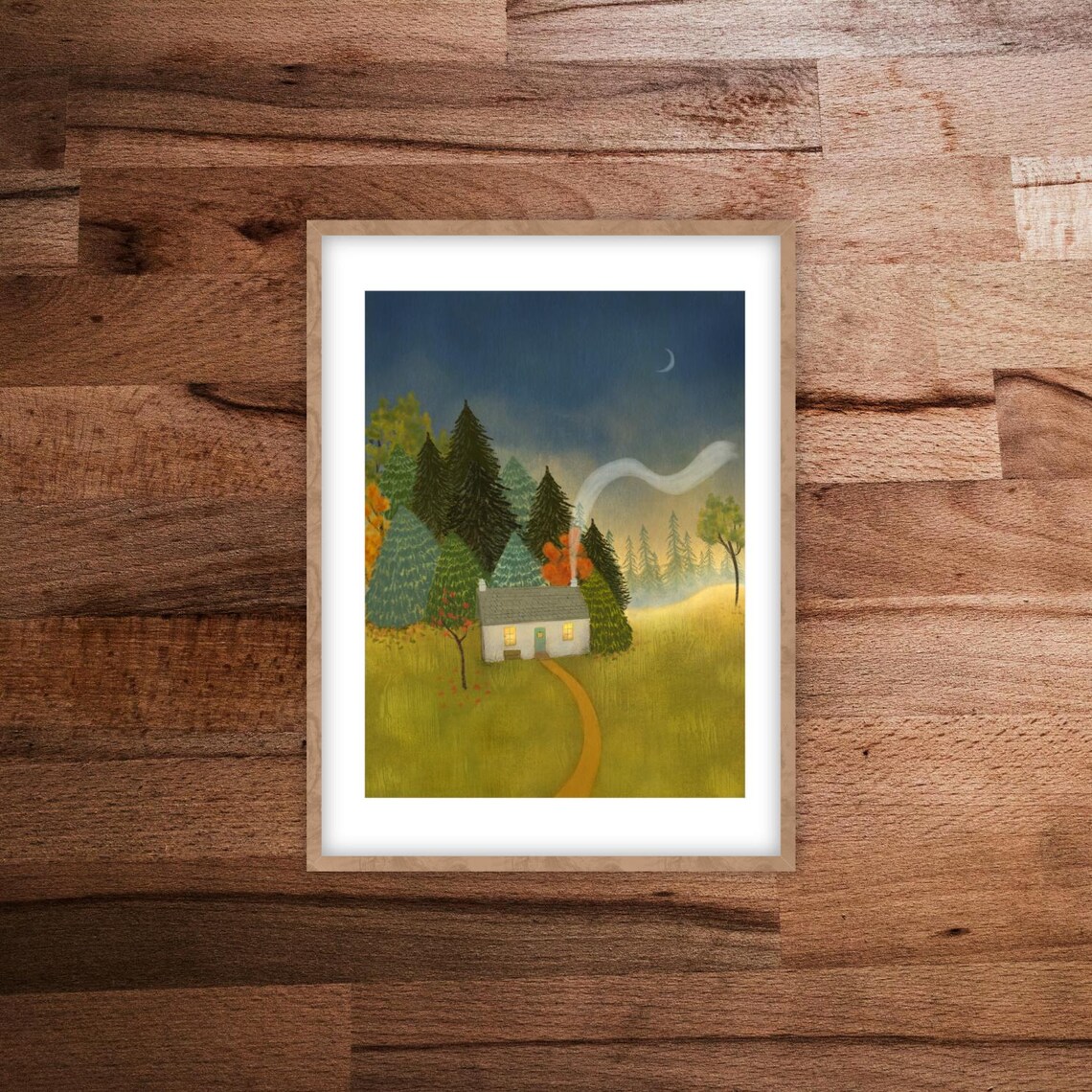 Golden Autumn Art Print | Cottagecore Cabin Print | Fall Artwork | Cozy ...