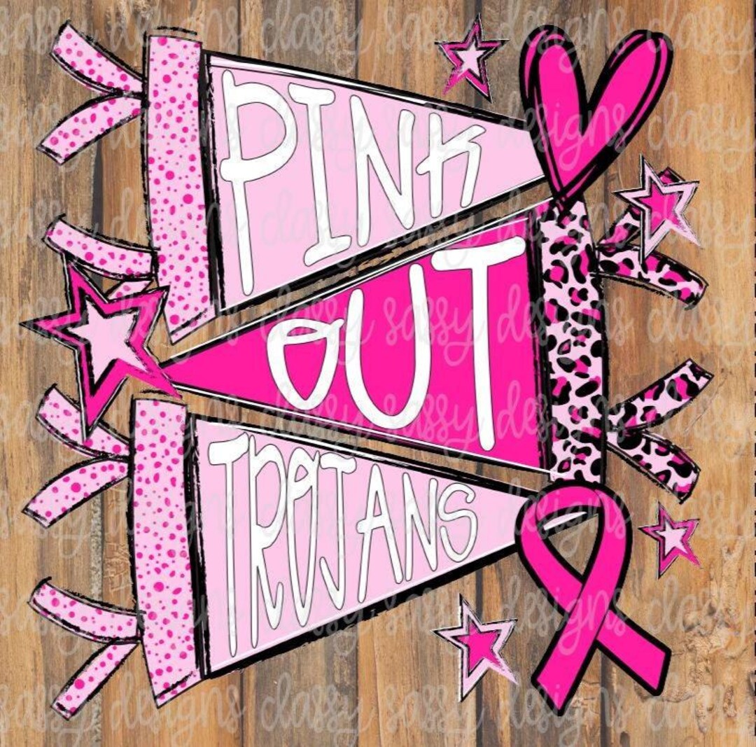 Pink Out Trojans, Breast Cancer Awareness, Banner, Pennant, Doodle ...