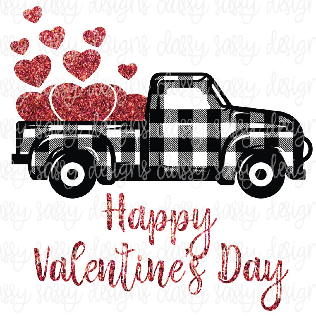 Happy Valentines Day Old Vintage Truck With Hearts Cheetah Leopard ...