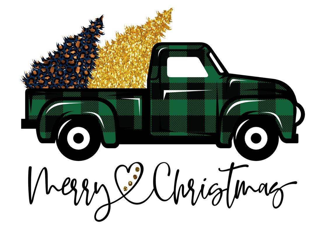 Buffalo Plaid Merry Christmas Truck Trees Gold Glitter Cheeta SVG ...