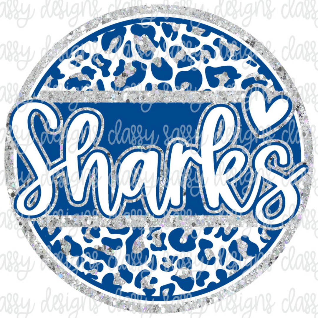 Sharks Royal Blue and Silver Glitter School Mascot, School Spirit Png ...