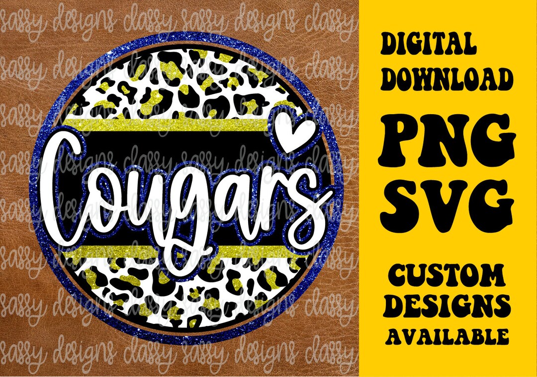 Cougars Navy Blue and Yellow Glitter School Mascot, School Spirit Png ...