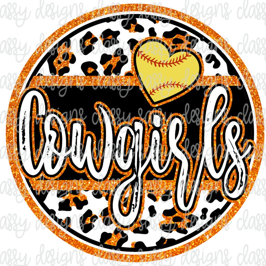 Cowgirls Orange Glitter Softball School Mascot Leopard Cheetah Svg PNG ...