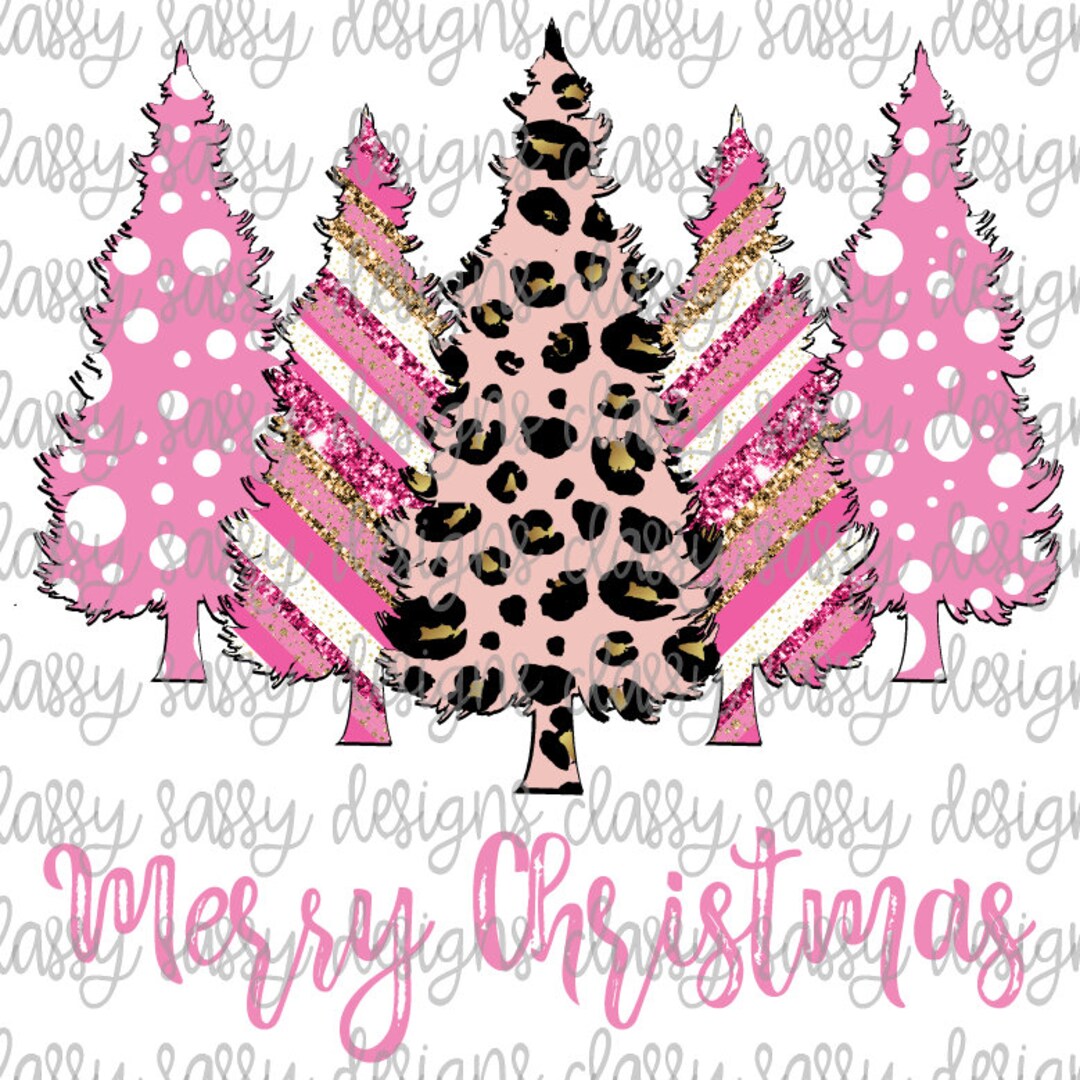 Merry Christmas Pink Trees Animal Print Trees Sublimation Transfer ...