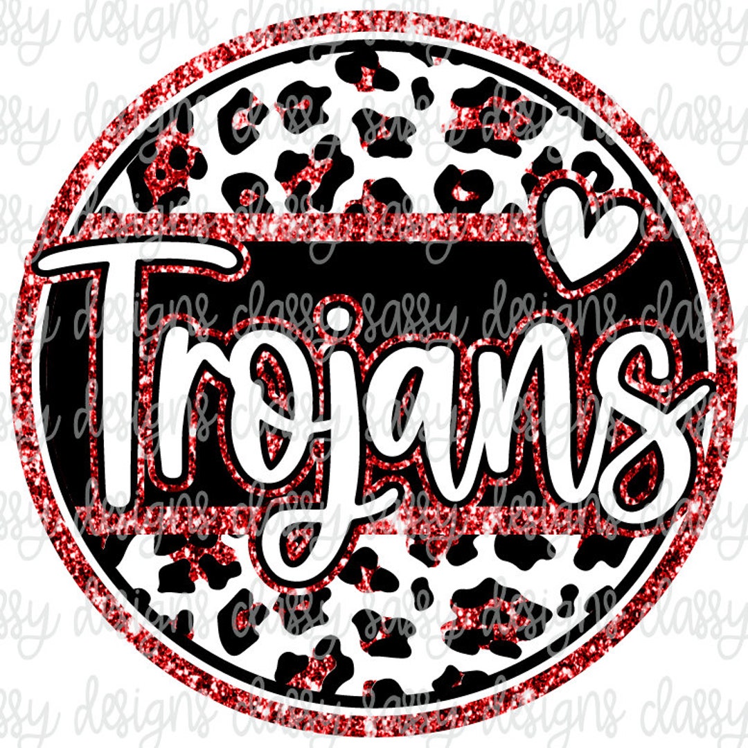 Trojans Red Glitter School Mascot, School Spirit, Sublimation Transfer ...