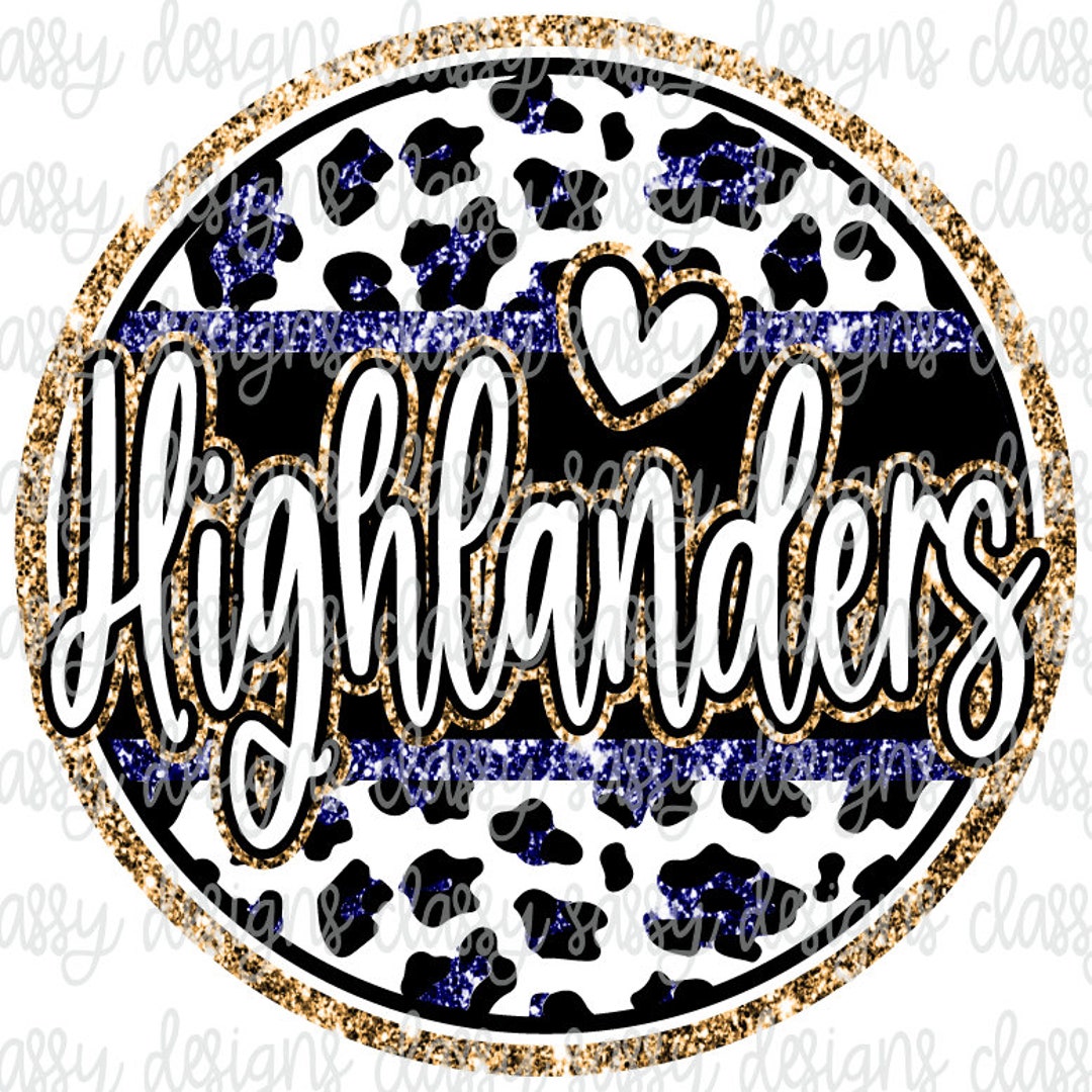 Highlanders Navy and Gold Glitter School Mascot Leopard Cheetah Svg PNG ...
