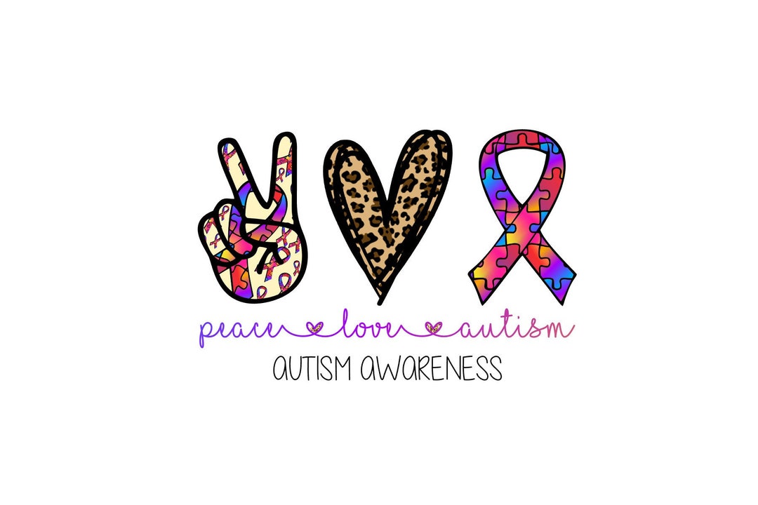 Peace Love Autism Autism Awareness Cheetah Leopard Glitter Sublimation ...
