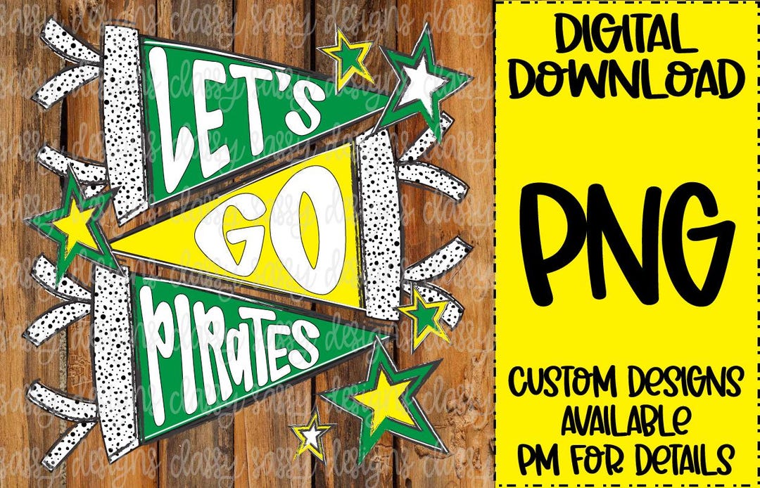 Let's Go Pirates Yellow and Green School Mascot, Banner, Doodle, School ...