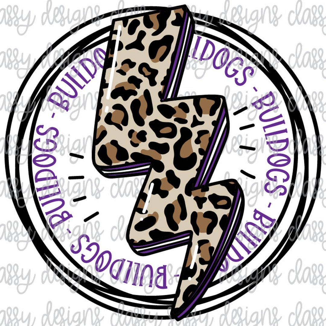 Bulldogs Purple Leopard Lightning Bolt School Mascot Name Pastel ...