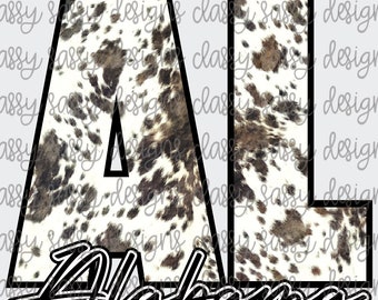 Cow Print AL PNG Alabama Sublimation Design Hand Drawn - Etsy