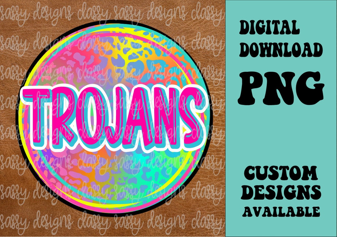 Trojans School Mascot, Neon Leopard Print, School Spirit Png, Sports ...