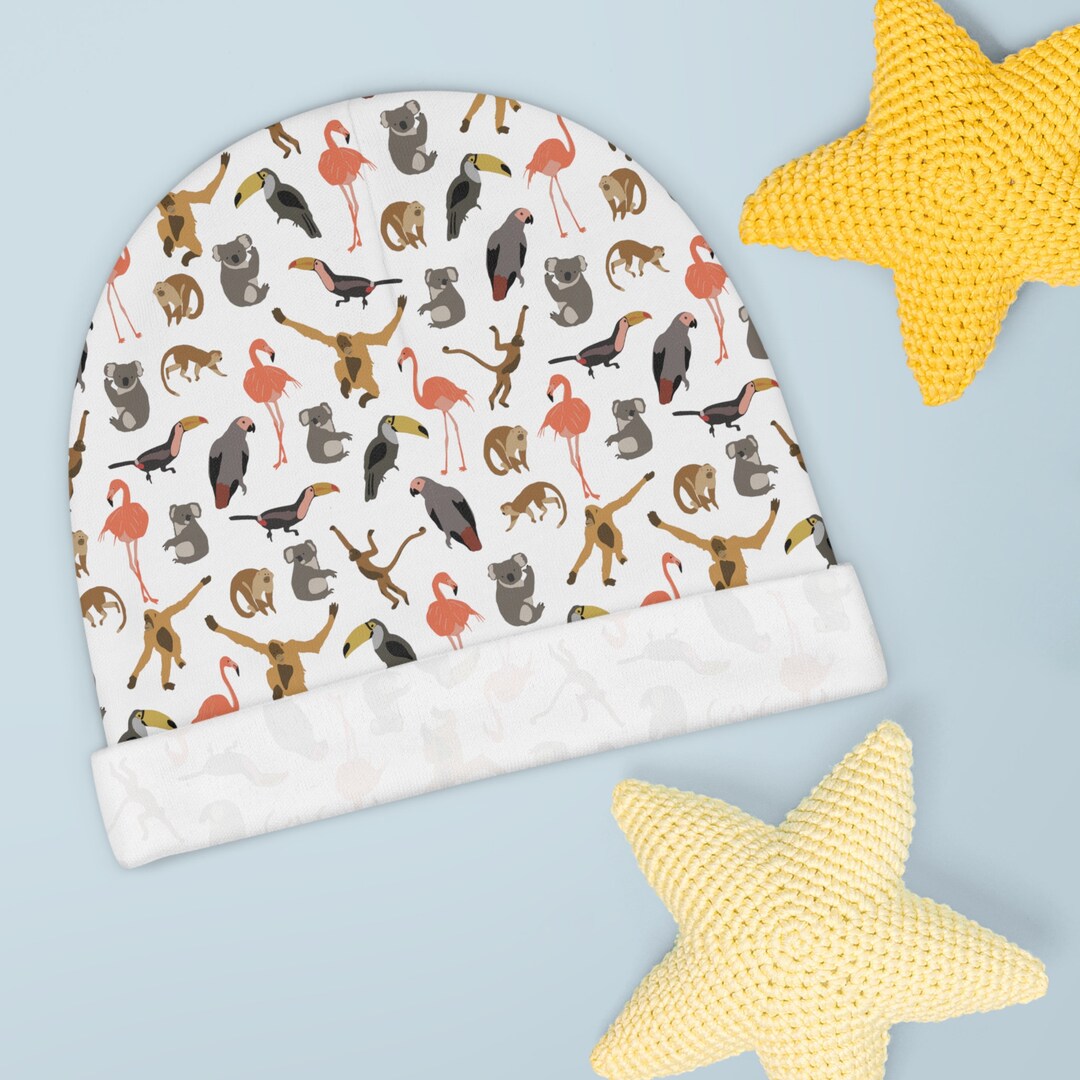 Exotic Jungle Rainforest Animal Themed Newborn Baby Coming Home Beanie ...