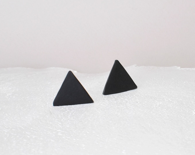 Black Triangle Earrings Stud, Triangular Earrings Studs, Titanium Earrings Studs, Geometric Stud ...