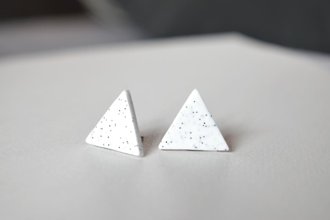 Minimalist White Granite Triangle Stud Earrings, Modern Geometric Studs ...