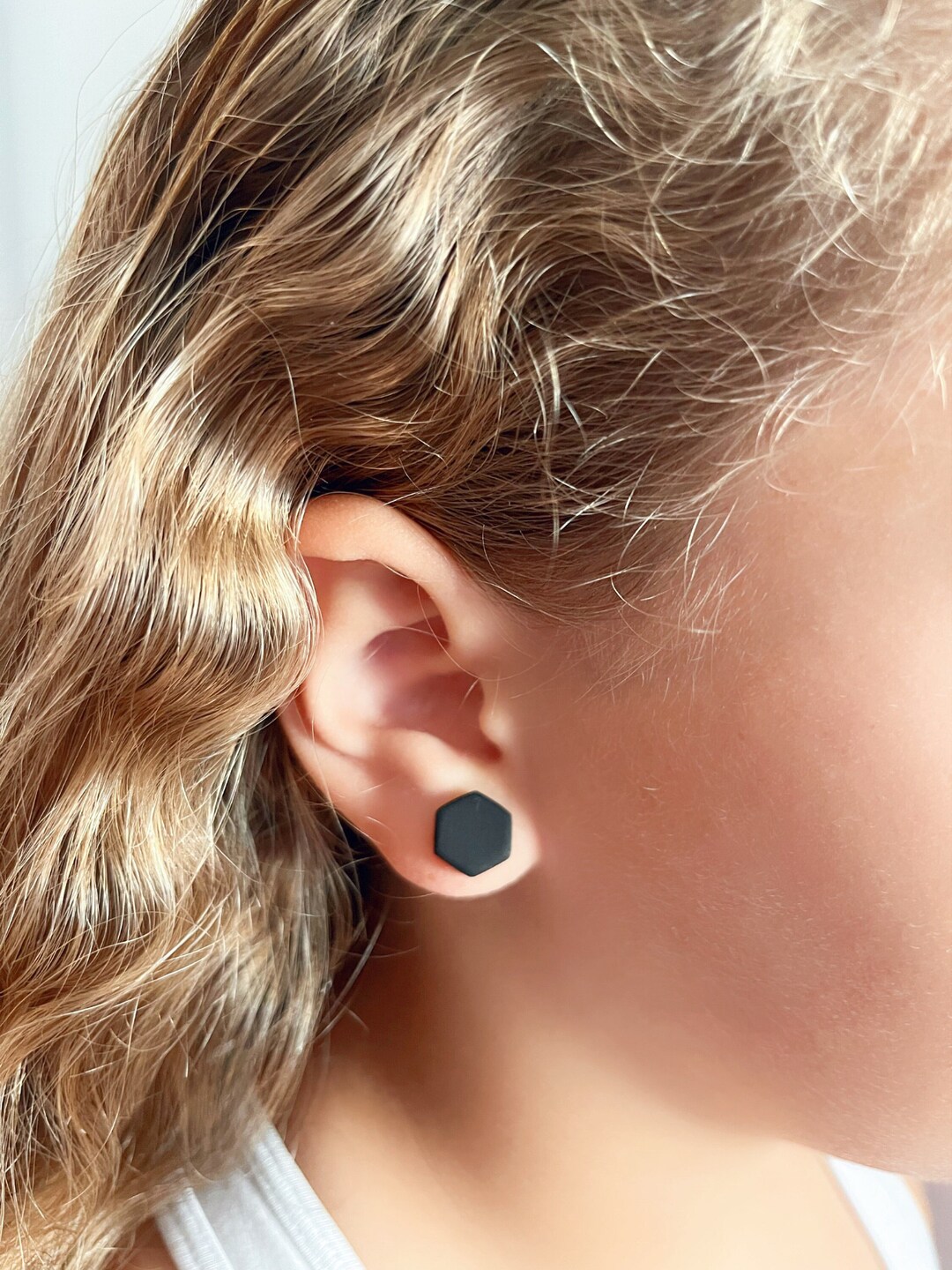 Hexagon Stud Earrings, Minimalist Geometric Studs, Flat Matte Small ...