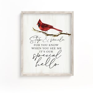 Stop and Smile Cardinal Printable, Memorial Gift, Memorial Wall Art ...