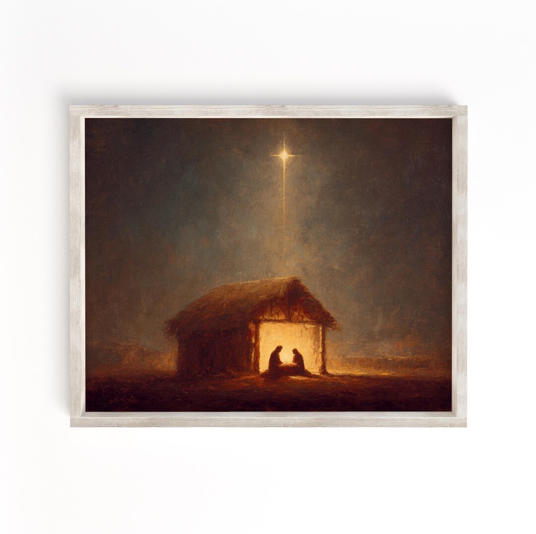 Nativity Scene Wall Art | Rustic Manger Print | Christmas Holy Nativity ...