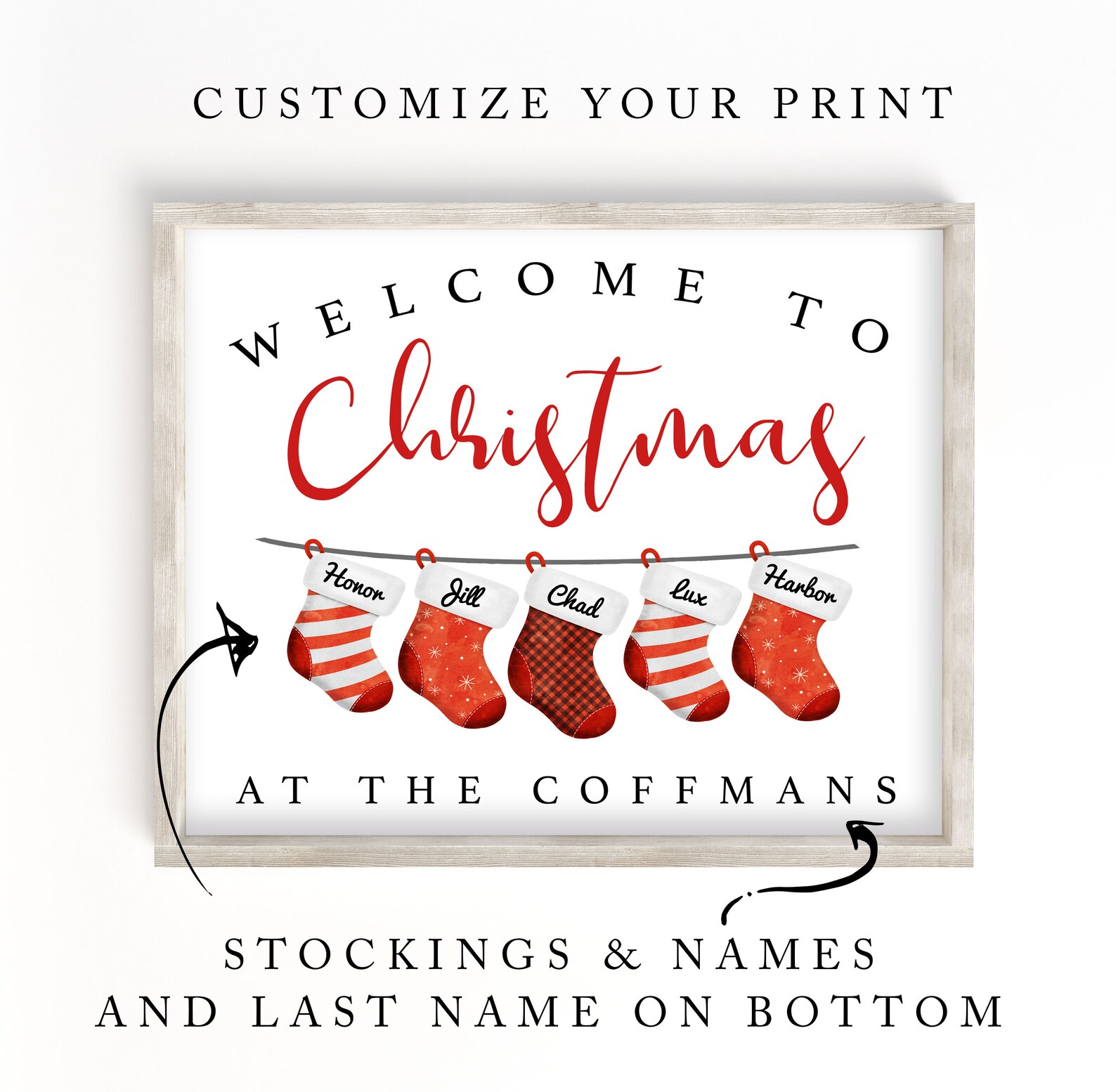 Custom christmas sign personalized christmas print stocking | Etsy