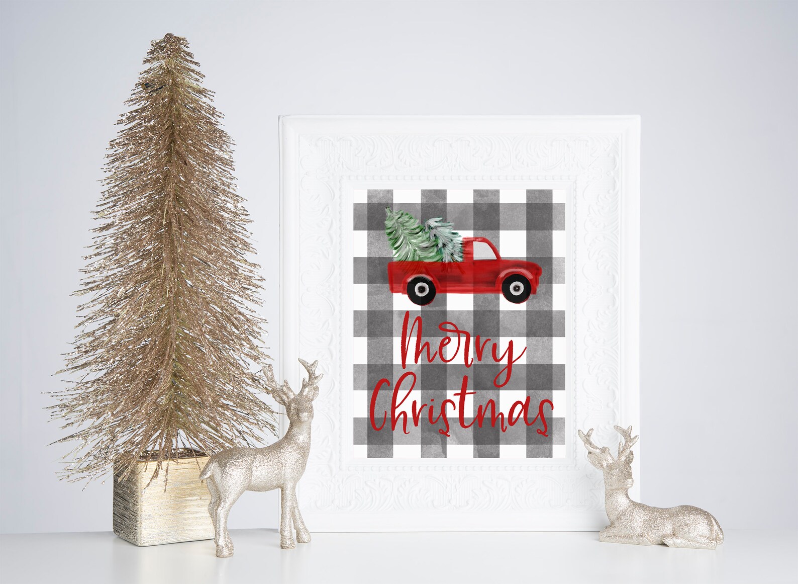 Printable Christmas Decor, Red Truck Decor, Merry Christmas Signs ...