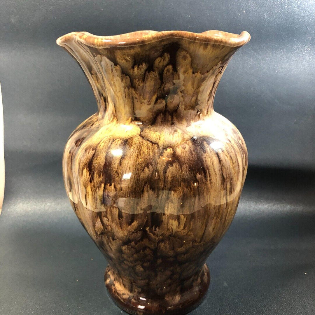 Vintage Mid-century Drip Glaze Brown Art Pottery Vase Marked Foreign 9 ...