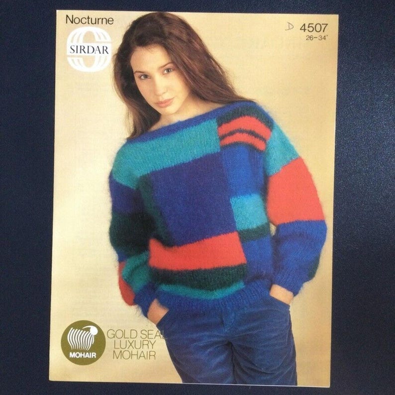Sirdar Mohair Jumper 80s 4507 Vintage Knitting Pattern 26/34" Original ...