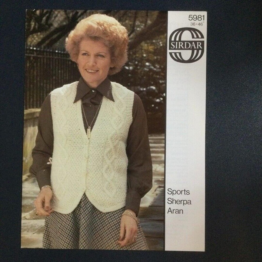 209 Vintage Knitting Pattern Sirdar Aran Waistcoat 36/46 Original Copy ...