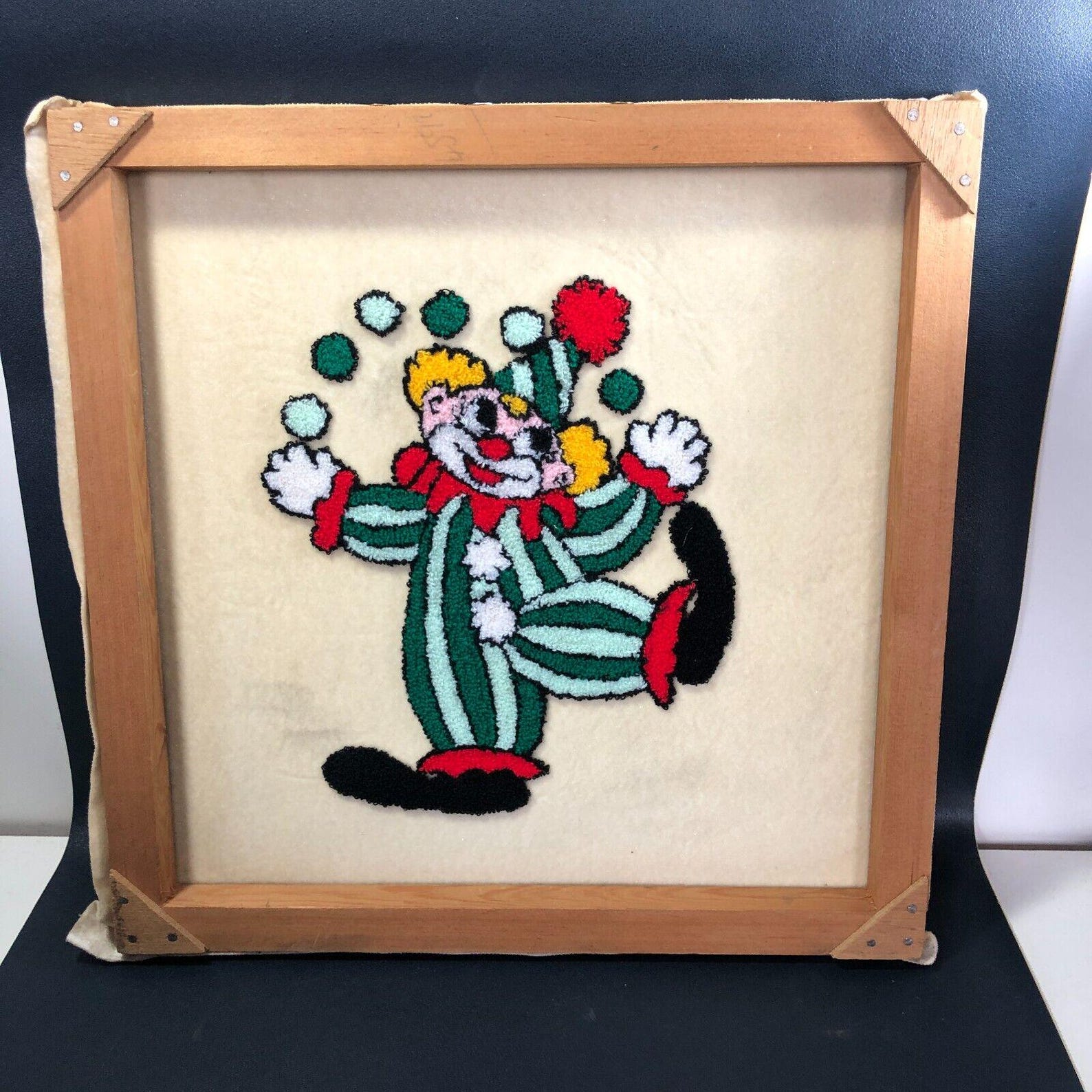 Vintage 70s Punch Needle Art Clown Finished Large Kitsch Applique ...