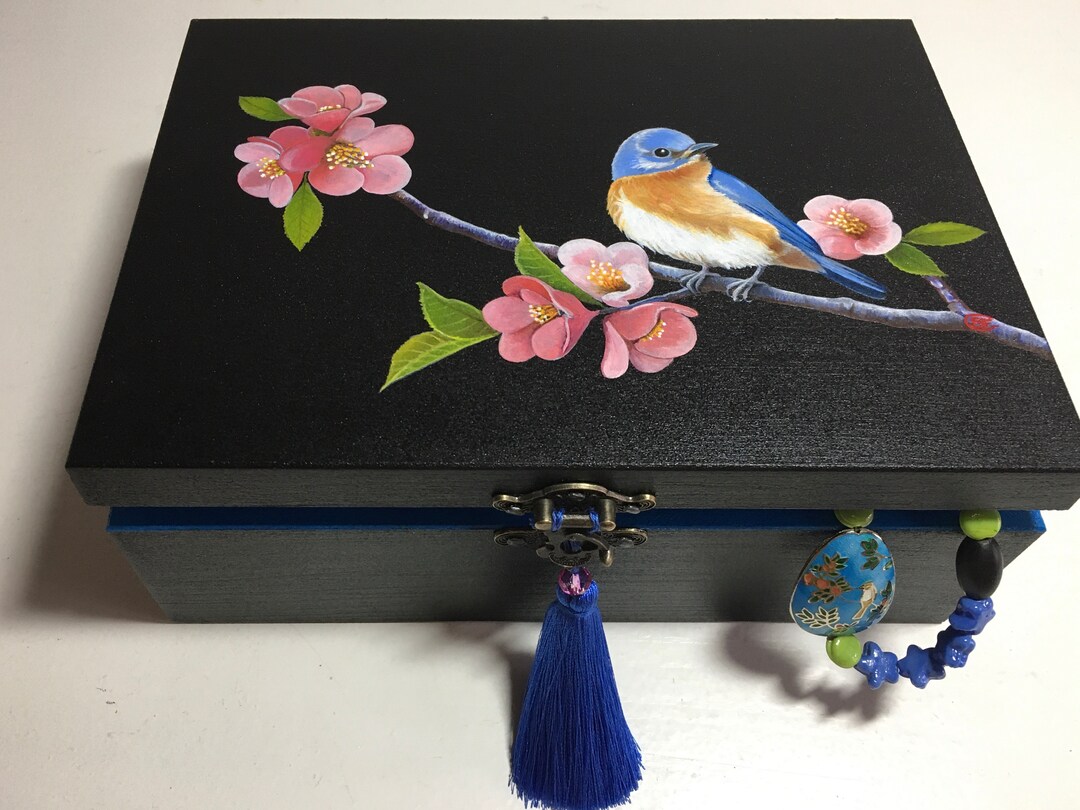 Bluebird Treasure Box - Hand Painted Jewelry Box - Bluebird on a ...
