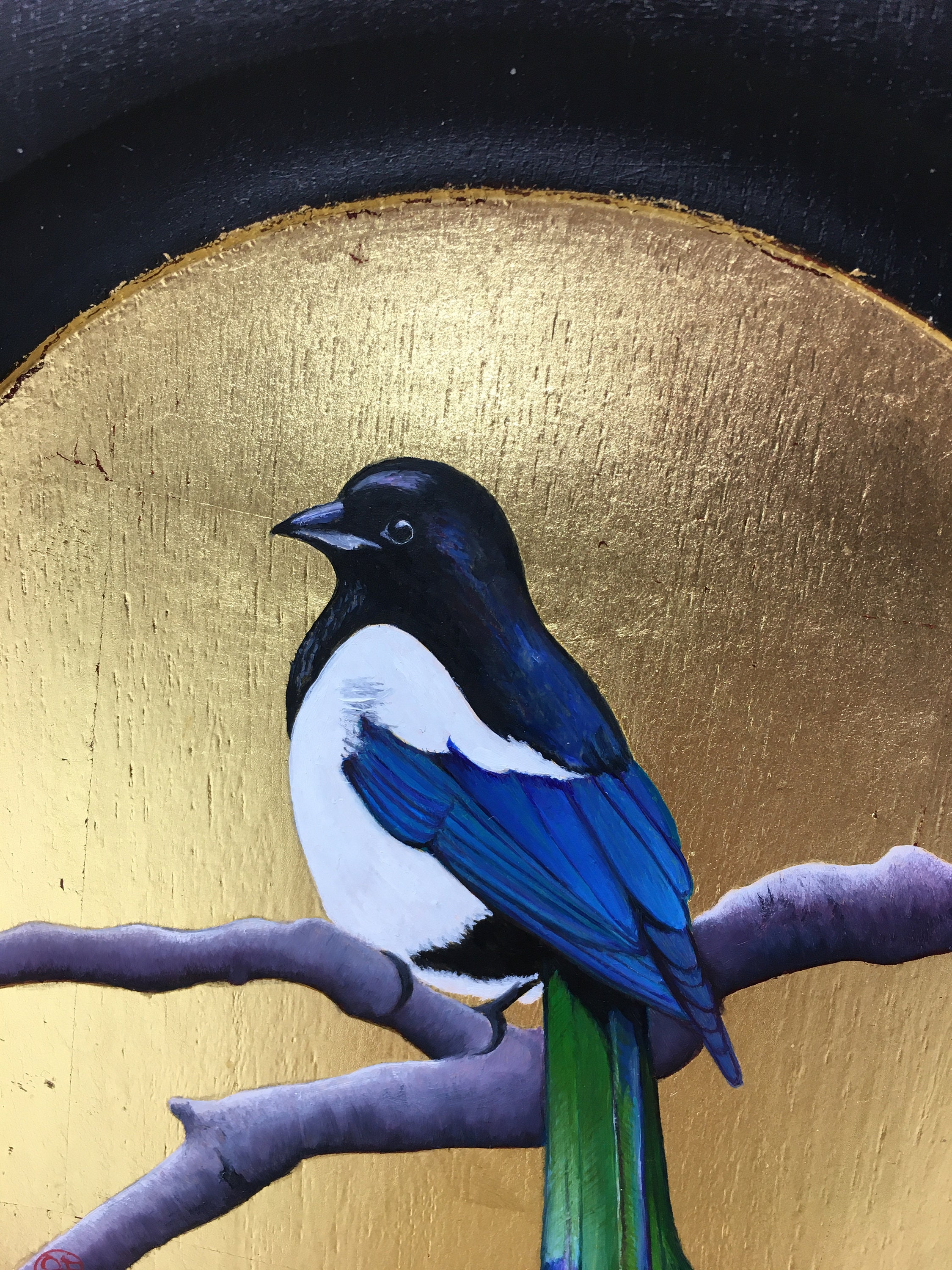 Pica - Eurasian Magpie - Pica Pica- Oil Painting on Wood and Gold Leaf ...