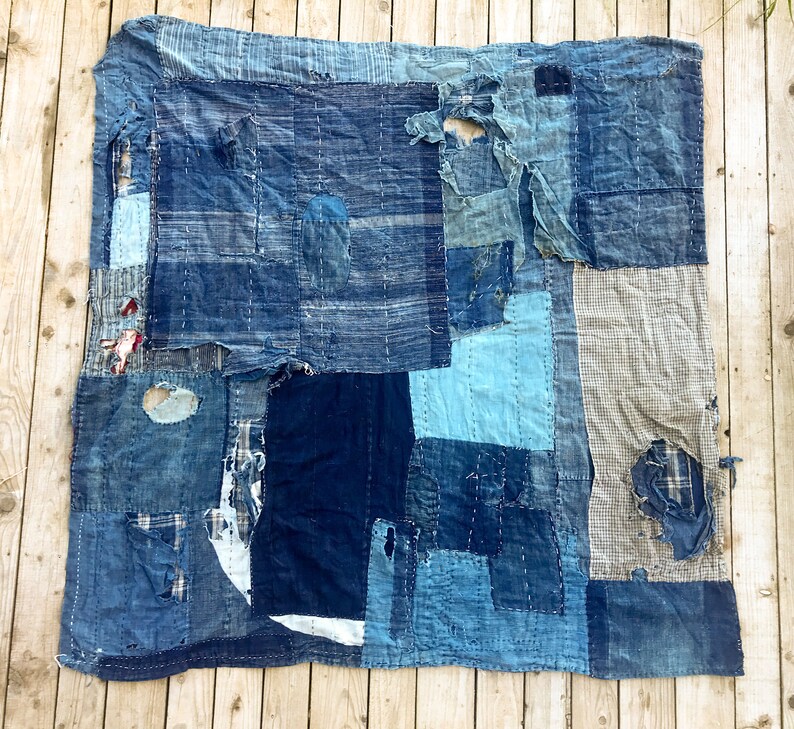 Vintage Japanese Boro Futon Cover, Indigo-dyed Ragged Patched Fabric ...