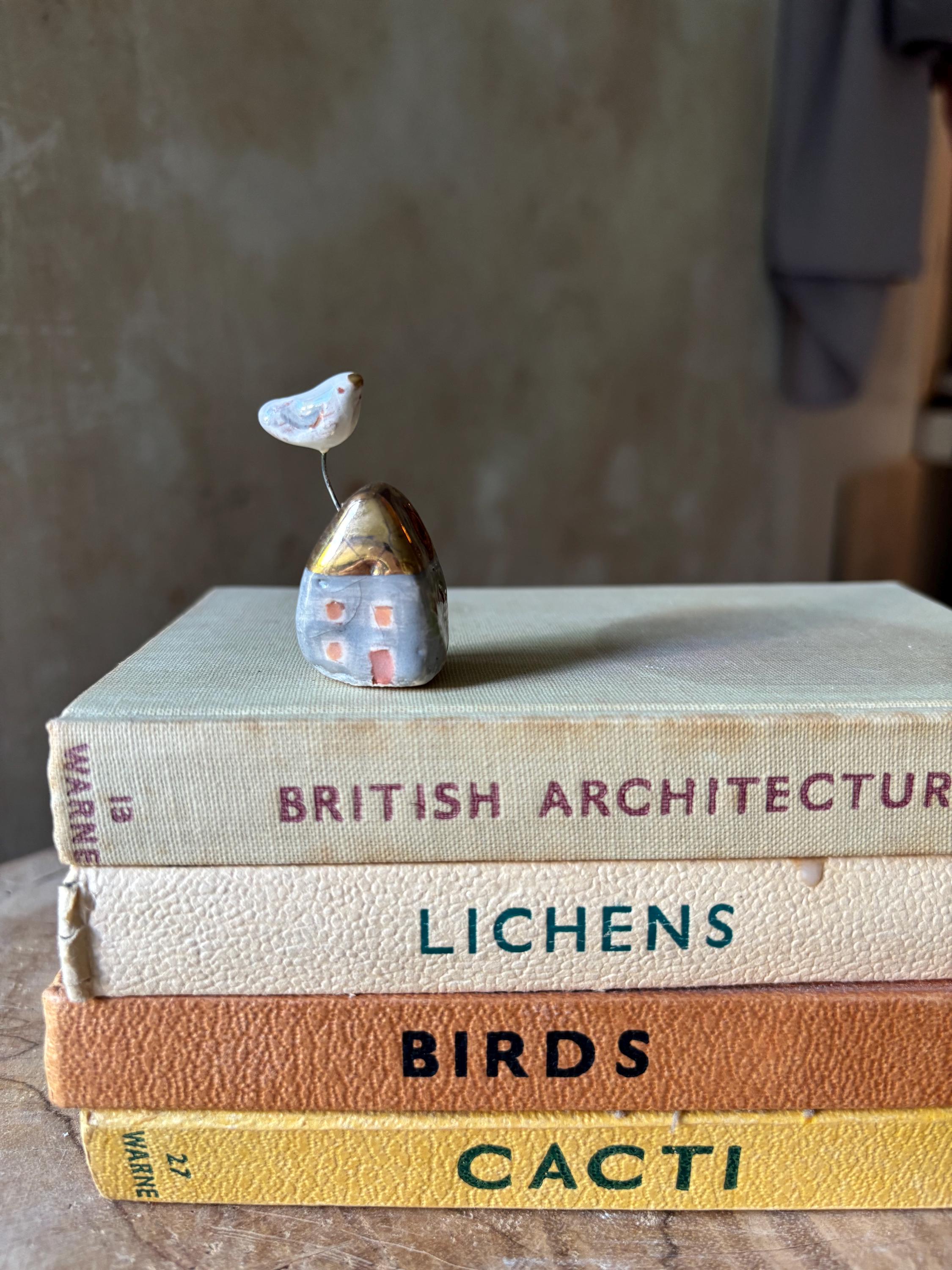 Handmade Tiny House Pendant, Tiny House Trinket, Ceramic House and Bird ...