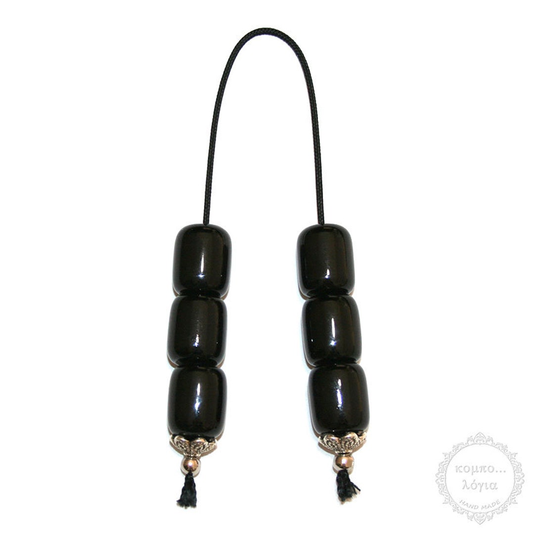 Handmade Begleri – Mini Komboloi Created With 6 Black Resin Beads in ...