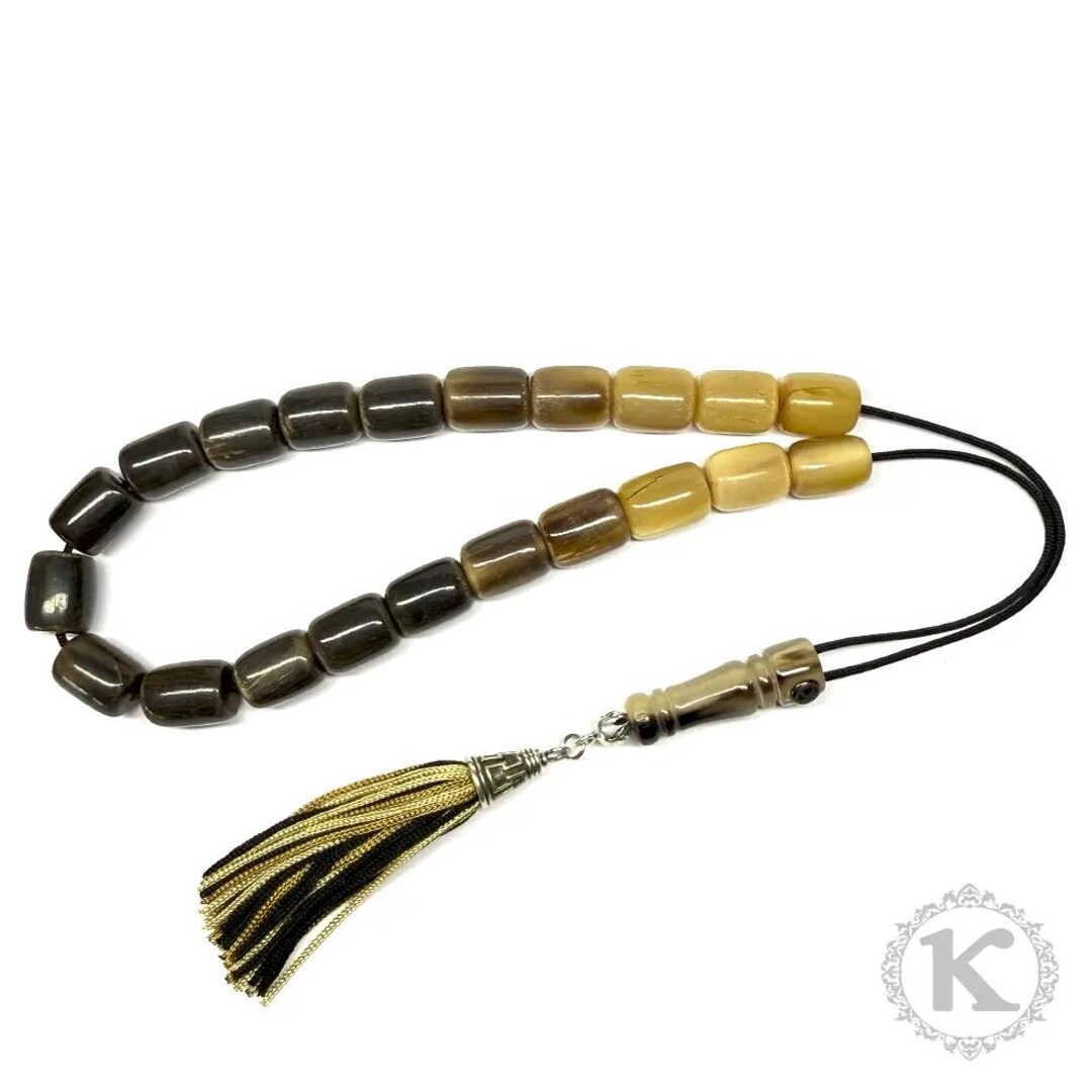 Handmade Bull Horn Komboloi - 21+1 Barrel Beads, 12x16mm, 41cm, Greek ...