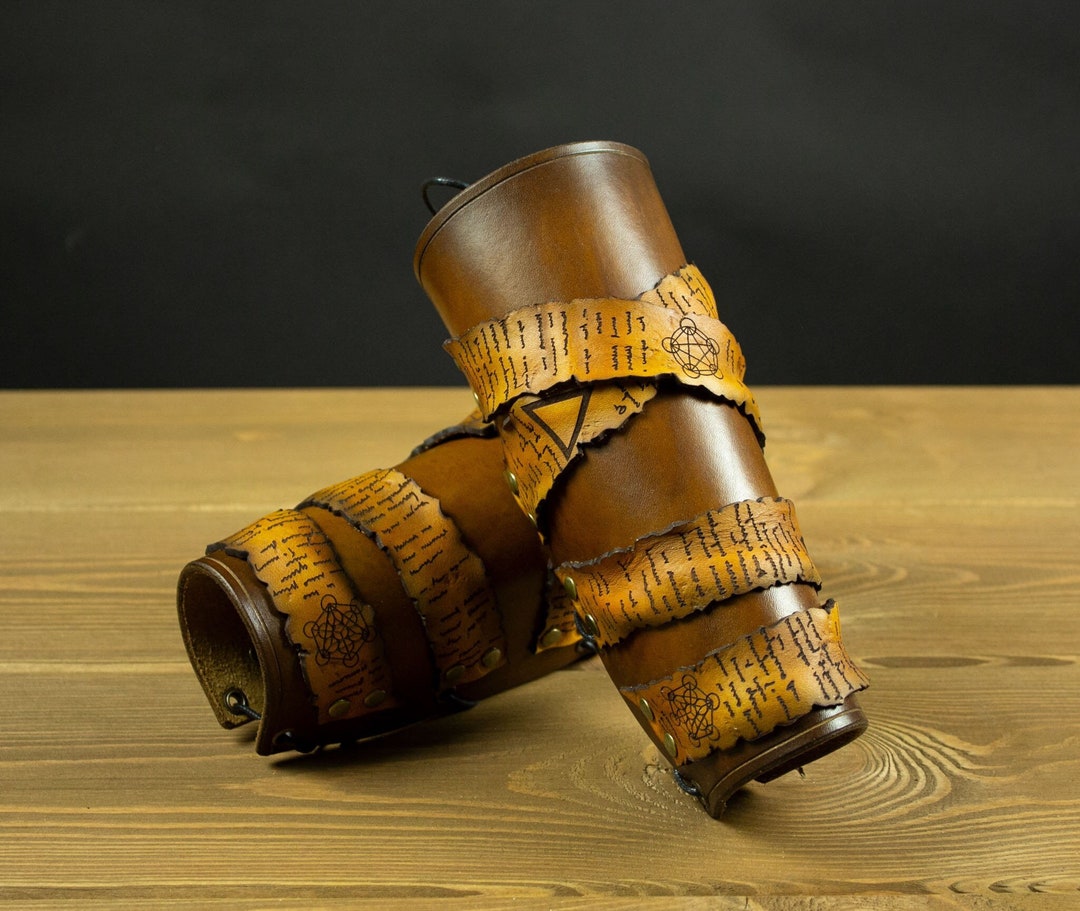 Leather Bracers Magic Scrolls Larp Armor Wizard Cosplay - Etsy