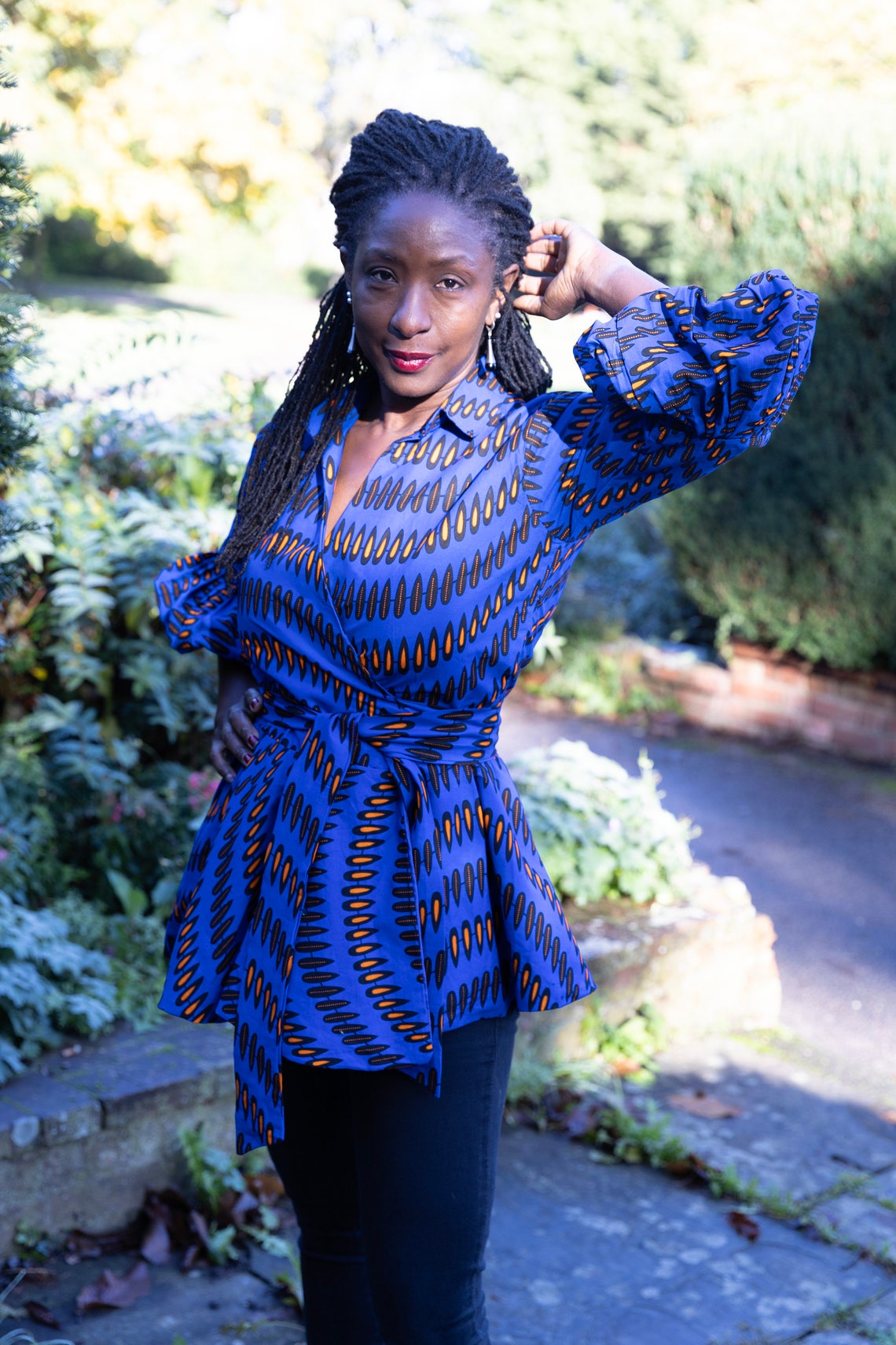 African Print Wrap Top | Ankara Blouse With Puff Sleeves - Etsy