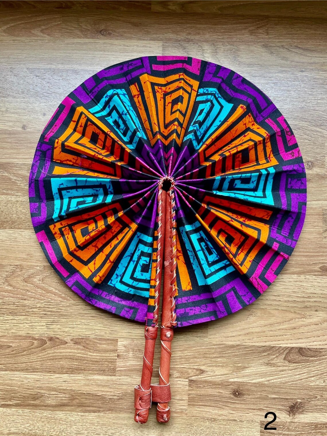 African Print Folding Fan | Handmade Leather Accent, Ankara Fabric - Etsy