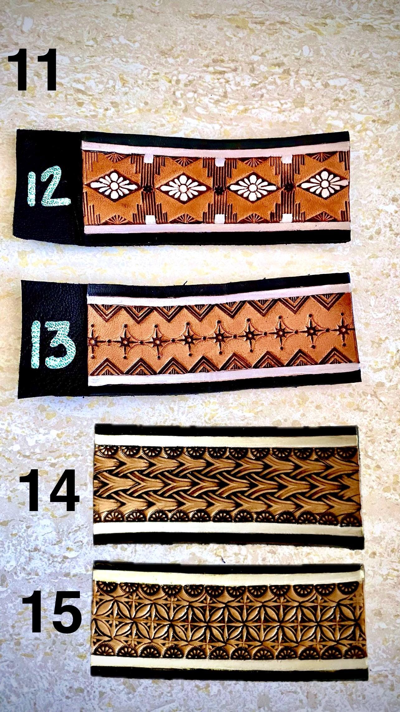 Custom Beaded Hand Tooled Geometric Stamped Leather Belt Etsy