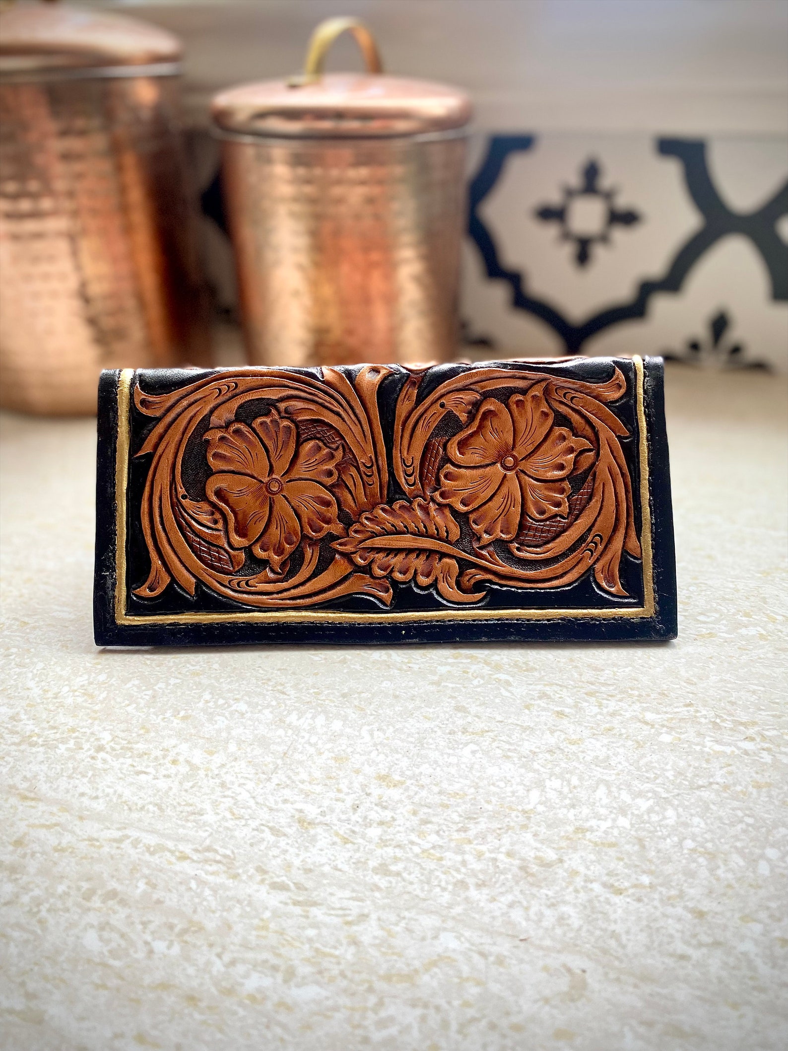 Custom Hand Tooled Leather Western Checkbook Cover - Etsy