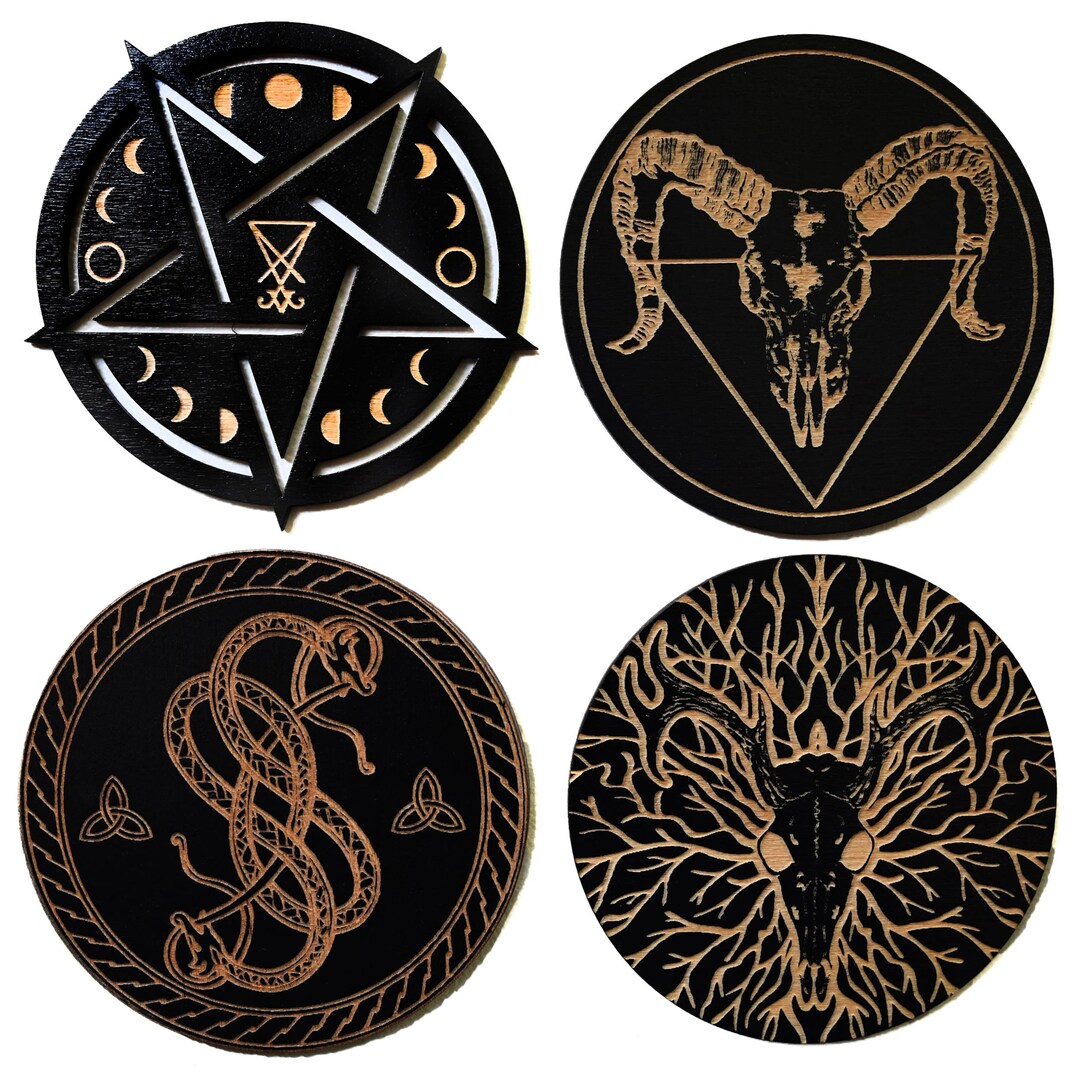 Witchcraft Wooden Coaster Set Gothic Home Decor Spooky Season Ornament ...