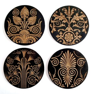 Art Nouveau Wooden Coaster Set Gothic Home Decor Spooky Season Ornament ...
