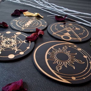 Moons Wooden Coaster Set • Gothic Home Decor • Spooky Season Ornament ...