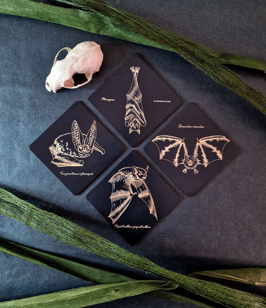 Bats Wooden Coaster Set Gothic Home Decor Spooky Season Ornament Coffee ...